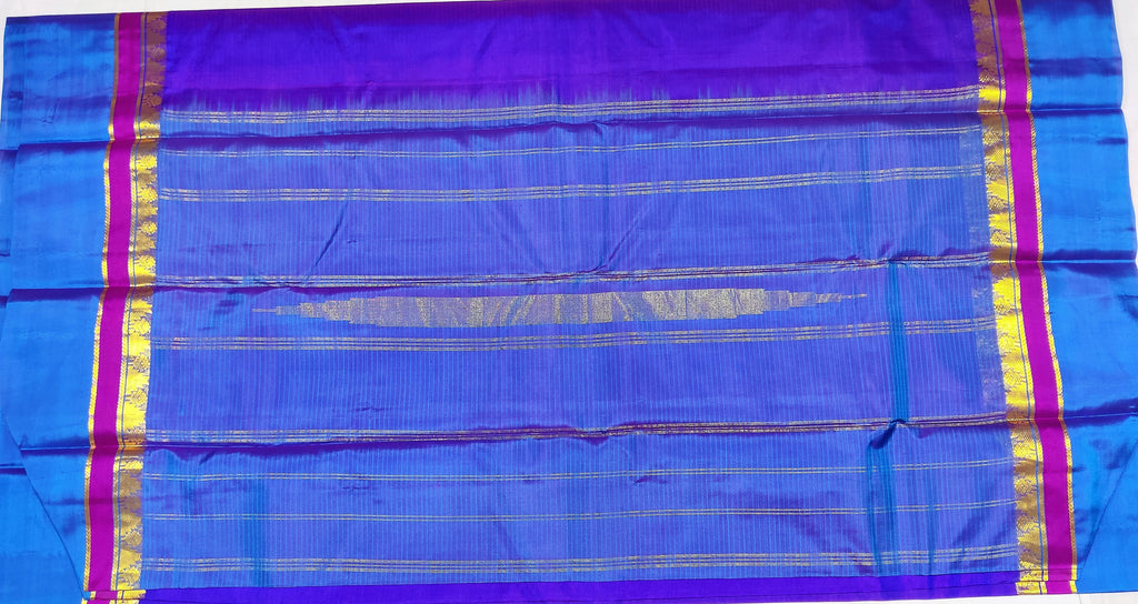 17237 Pure Silk Ananda Blue and Violet border with Blue body ...